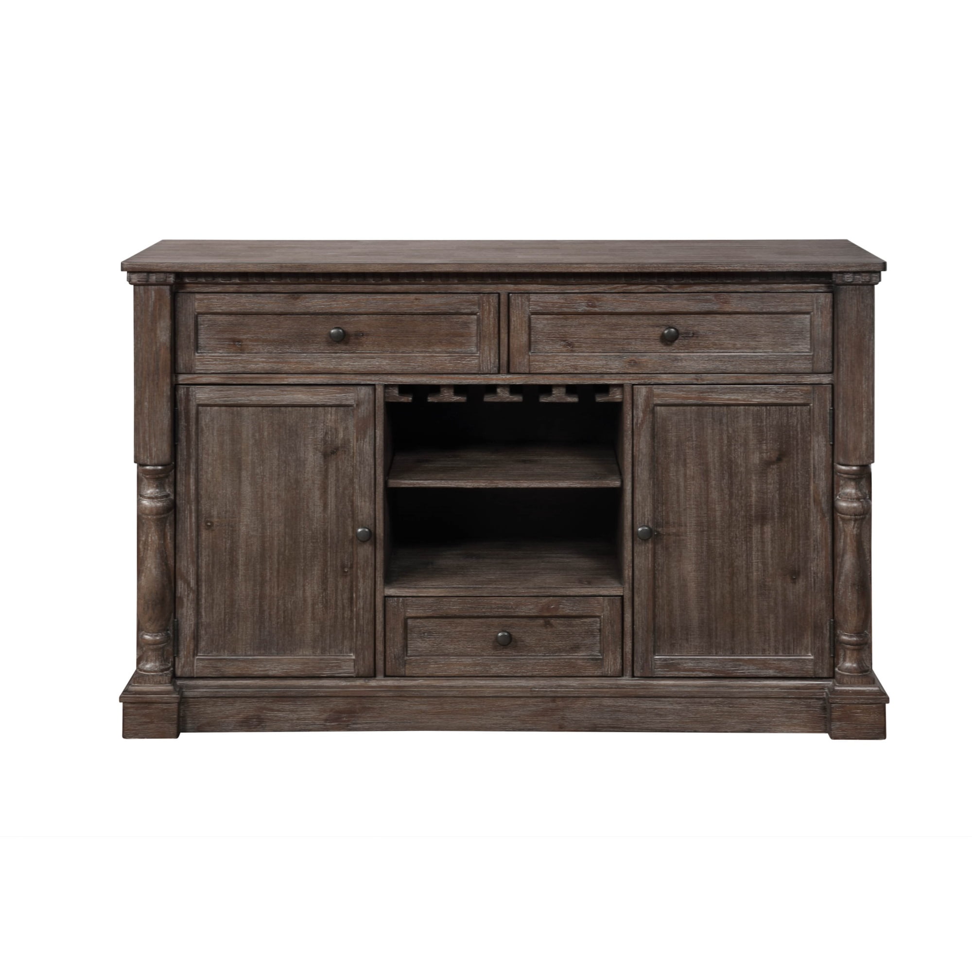 3 Drawers Wooden Server with 2 Cabinets and Open Compartment, Brown ...