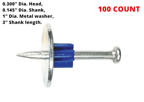 3" Drive Pins with 1" Washers Attaching 2x4 to Concrete Slab Nailing ...