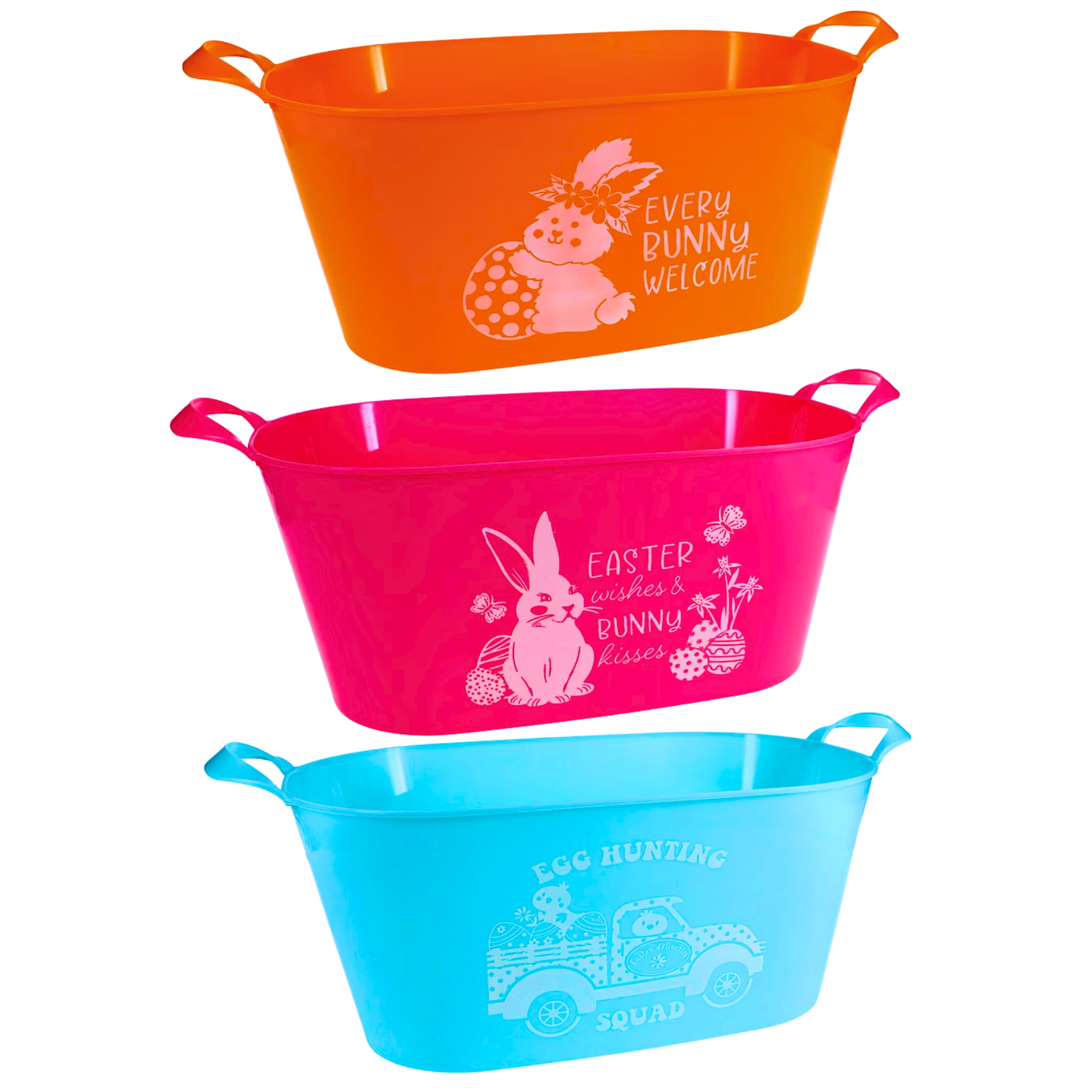(3) Easter Printed Basket Set with Handles, 15.82x6.57 in. Plastic ...