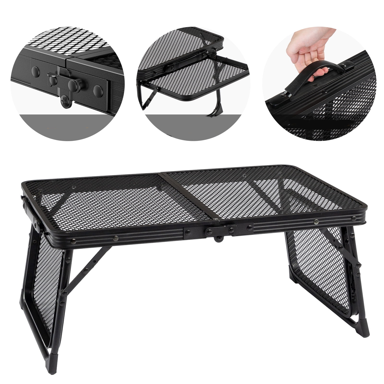 3 FT Folding Grill Table, Camping Table with 2 Wing Panels, Metal ...