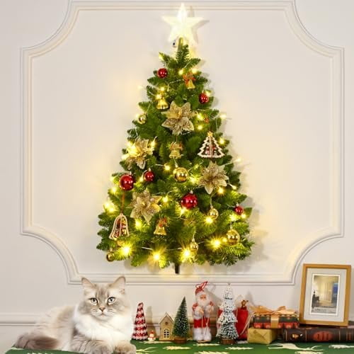 3 FT Wall Christmas Tree, Drak Green Half Christmas Tree Wall Hanging ...