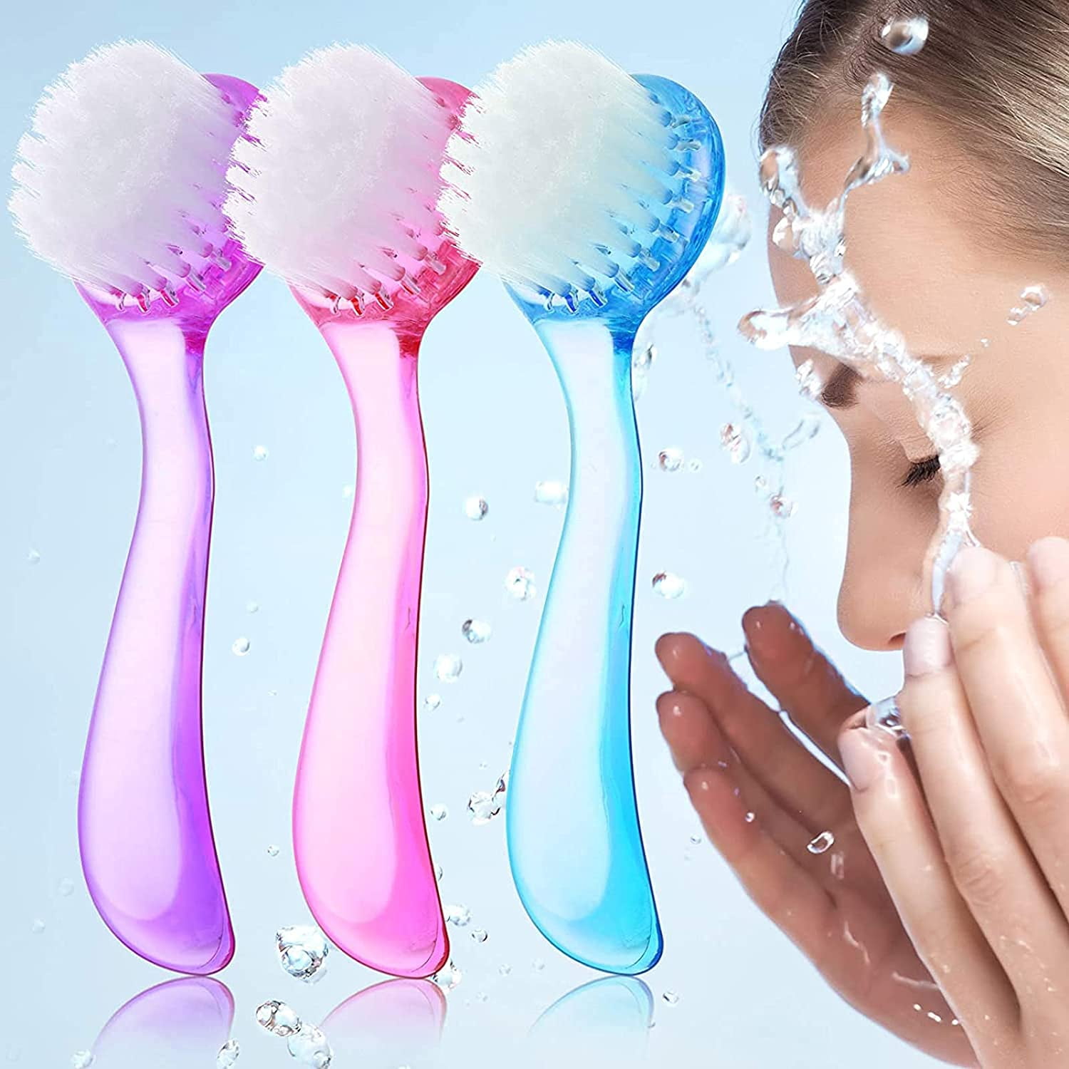 3 Face Cleansing Brushes Acrylic Exfoliators with Face Handle Soft ...