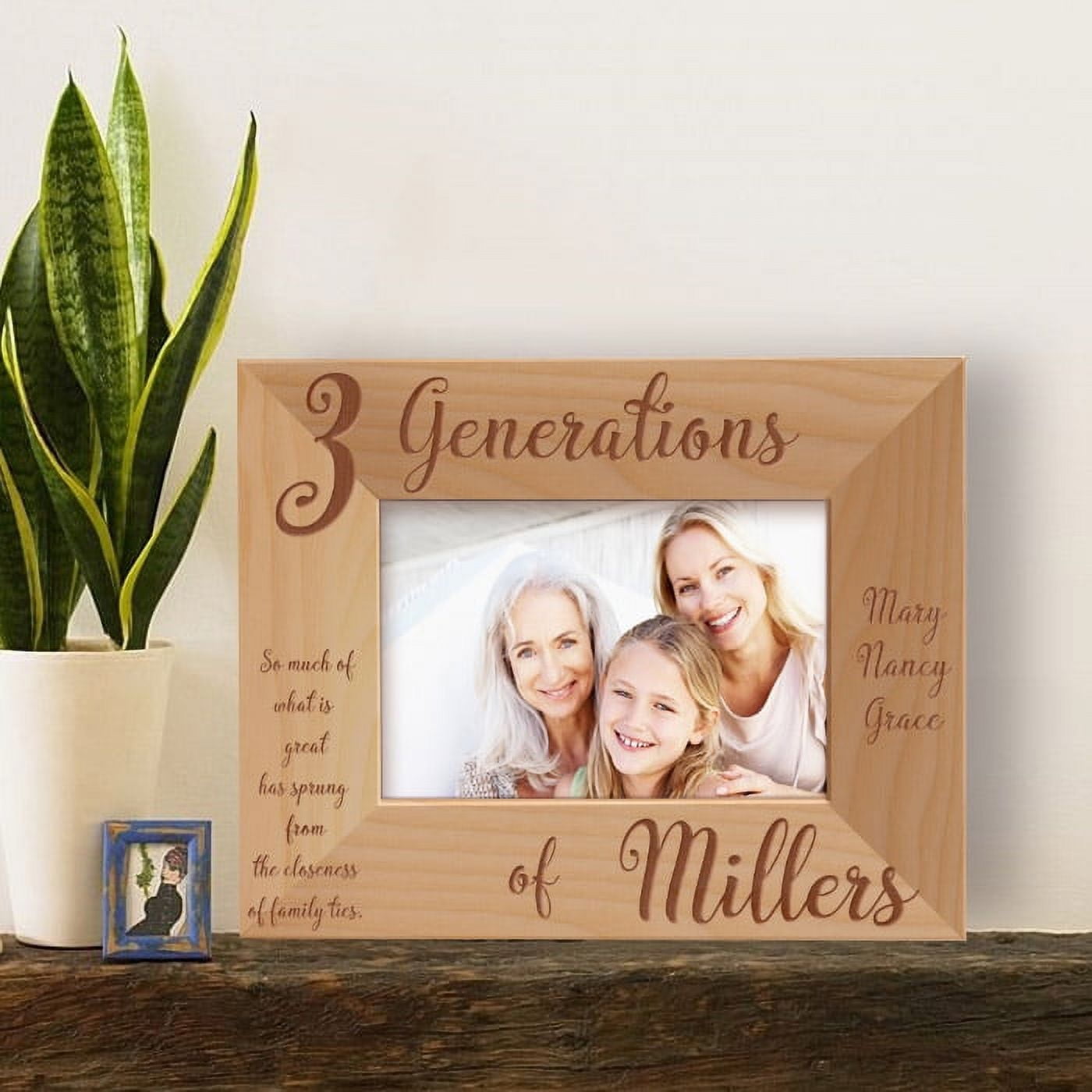 3 Family Generations Personalized Picture Frame-5" x 3 1/2" Brown ...