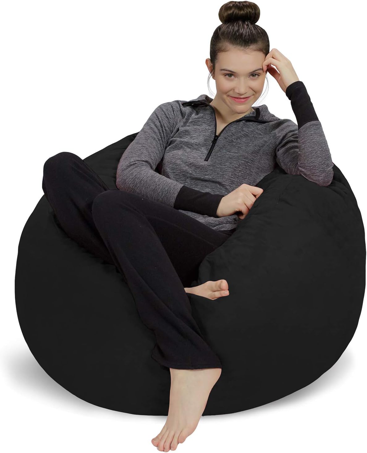 3 Feet Black Bean Bag Chair - Plush Ultra Soft, Memory Foam Filled ...