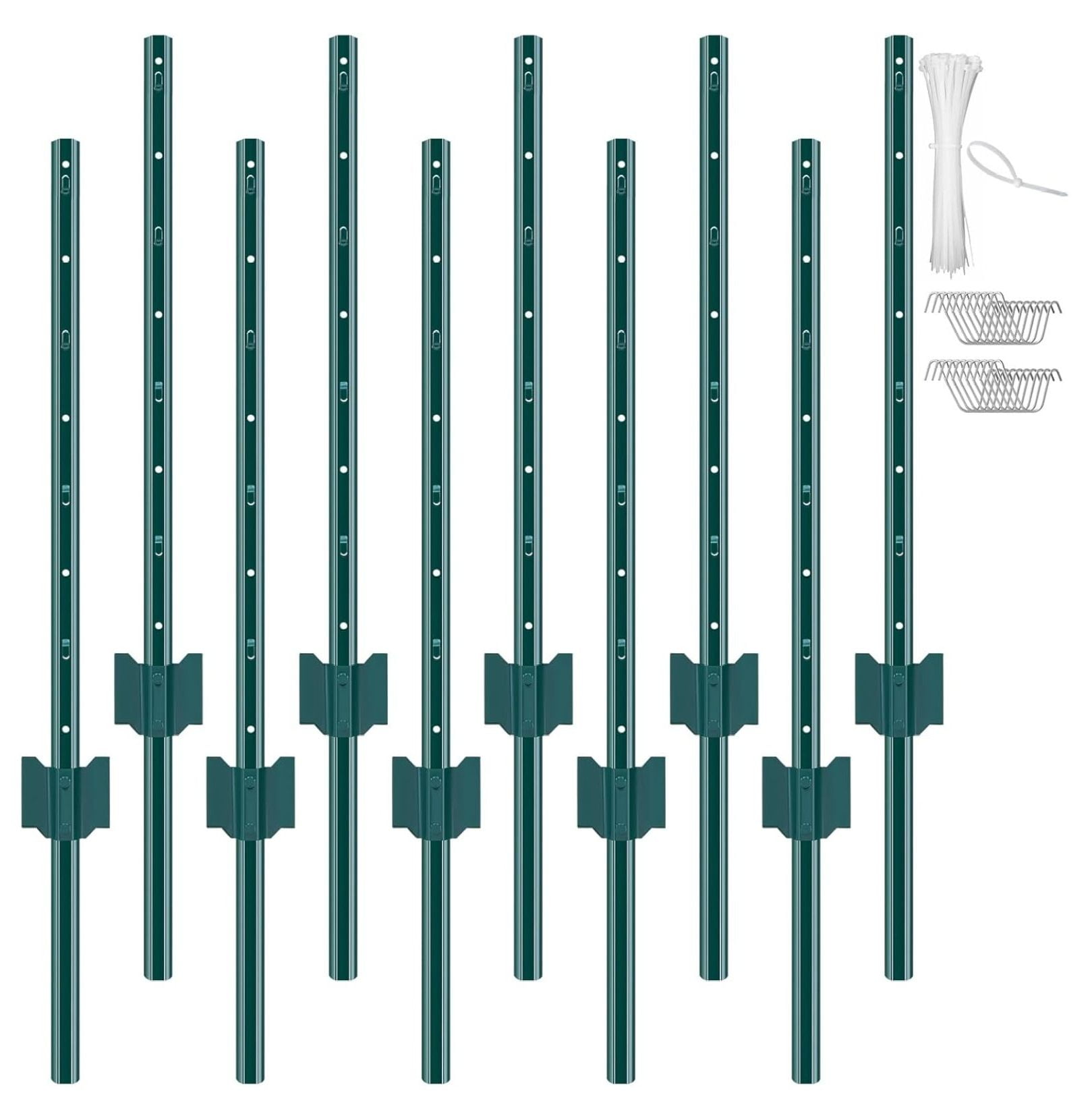 3 Feet Fence Post, 10 Pack U-Channel Metal Fence Posts with 20 Zip Ties ...