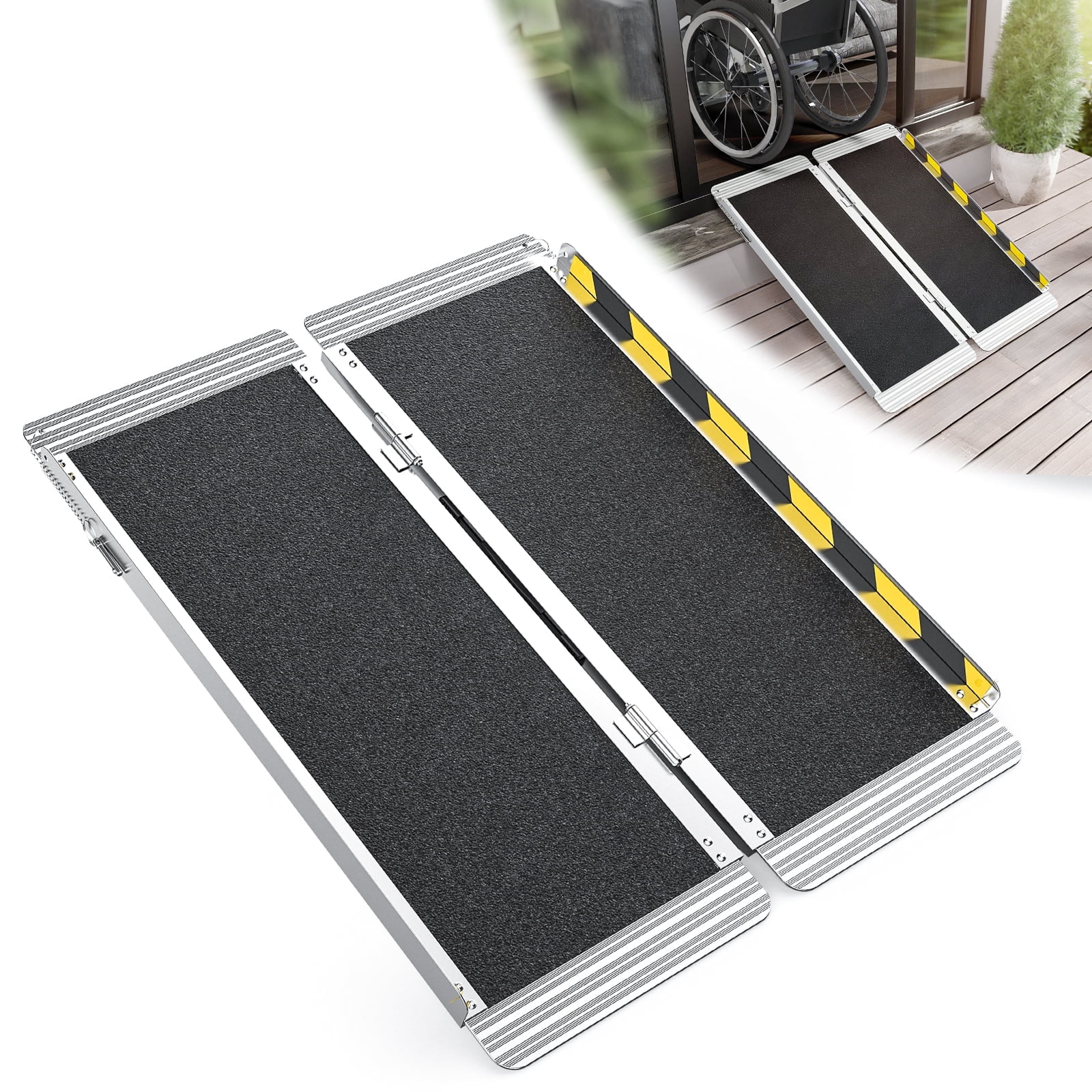 3 Feet Portable Wheelchair Ramp, 600 LBS Capacity Folding Aluminum ...