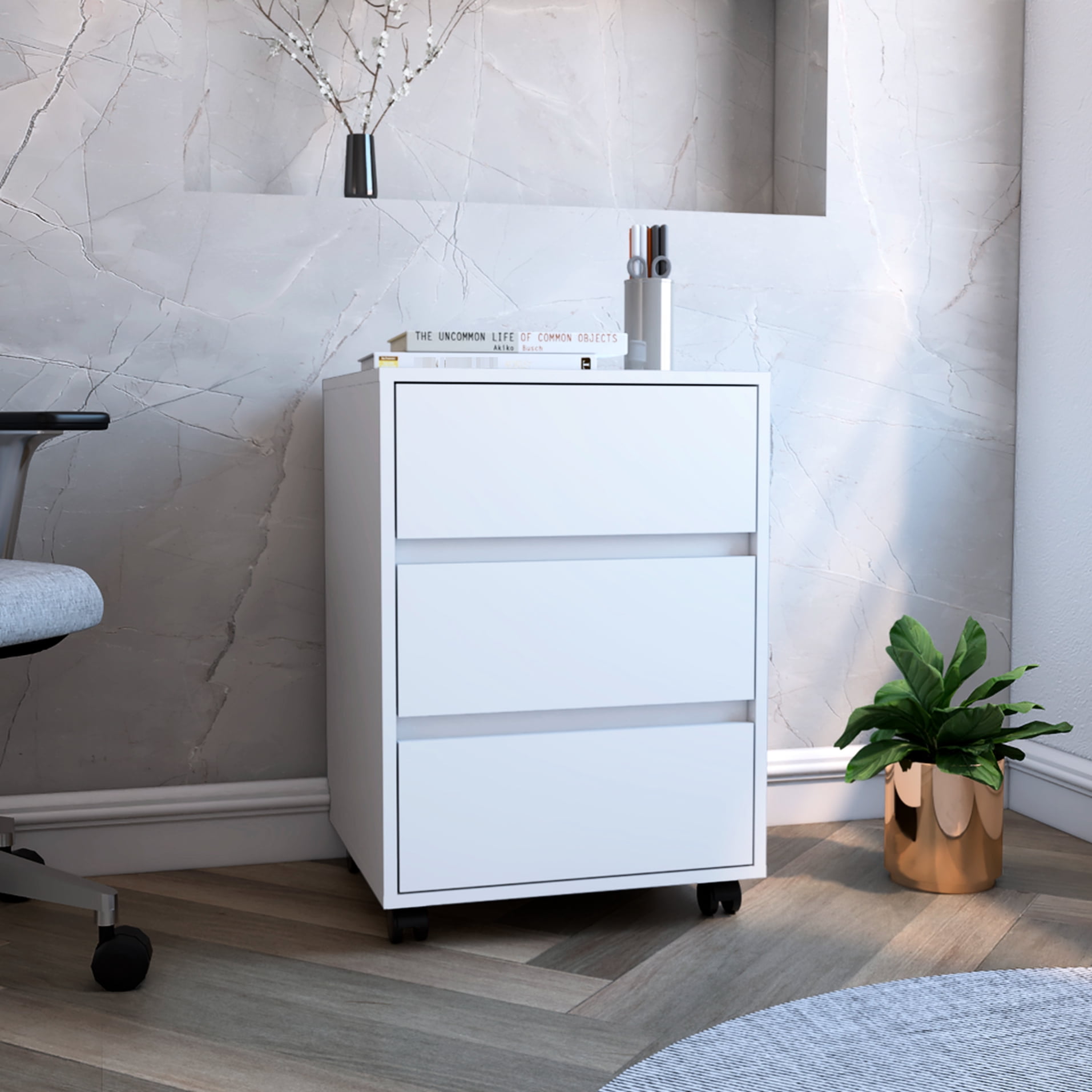 3 Filing Cabinet In White, 26.21" High With Locking Caster Wheels And ...