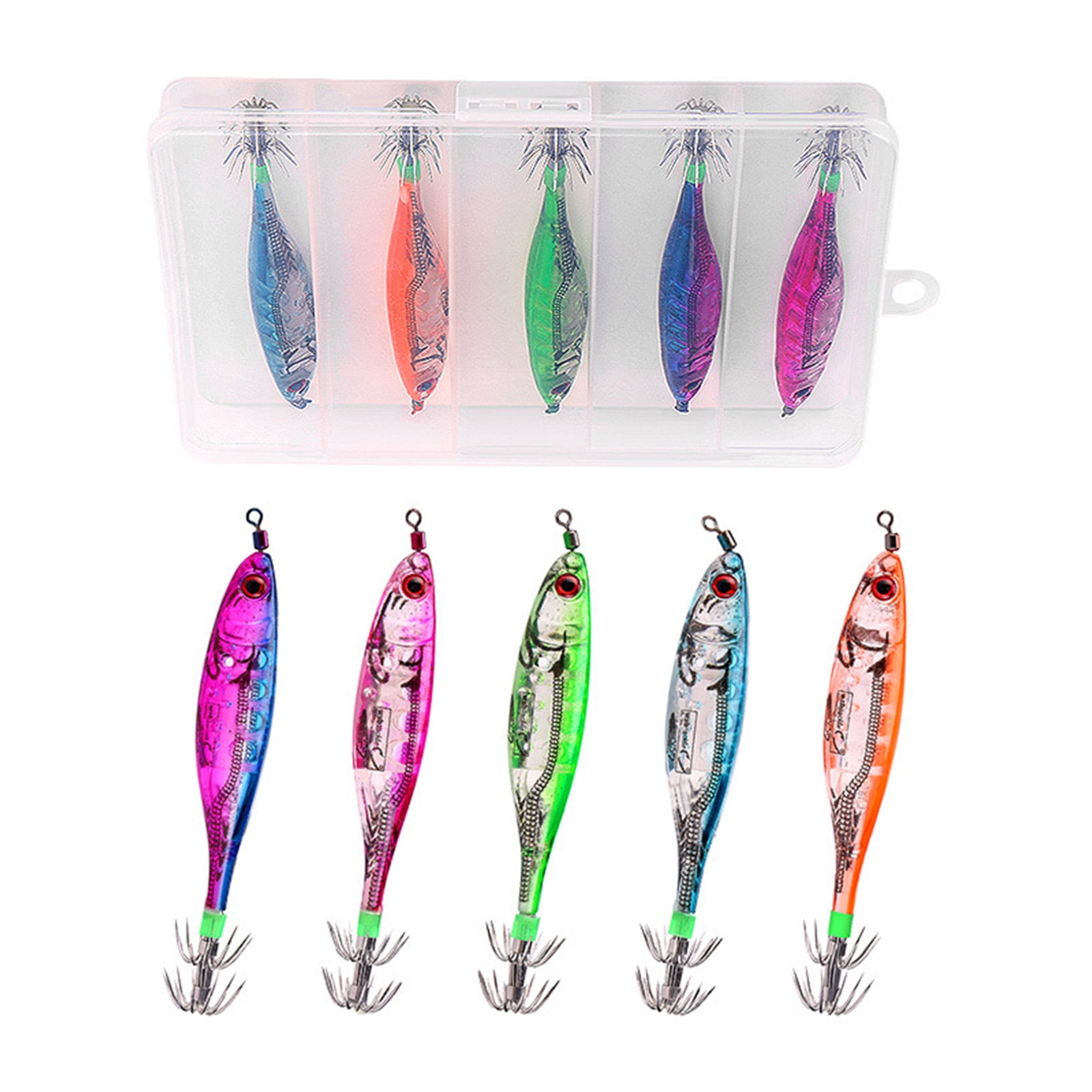 3. Fishing Lures Jigs Hook Set with Glow Tail Shrimp Baits for Squid ...