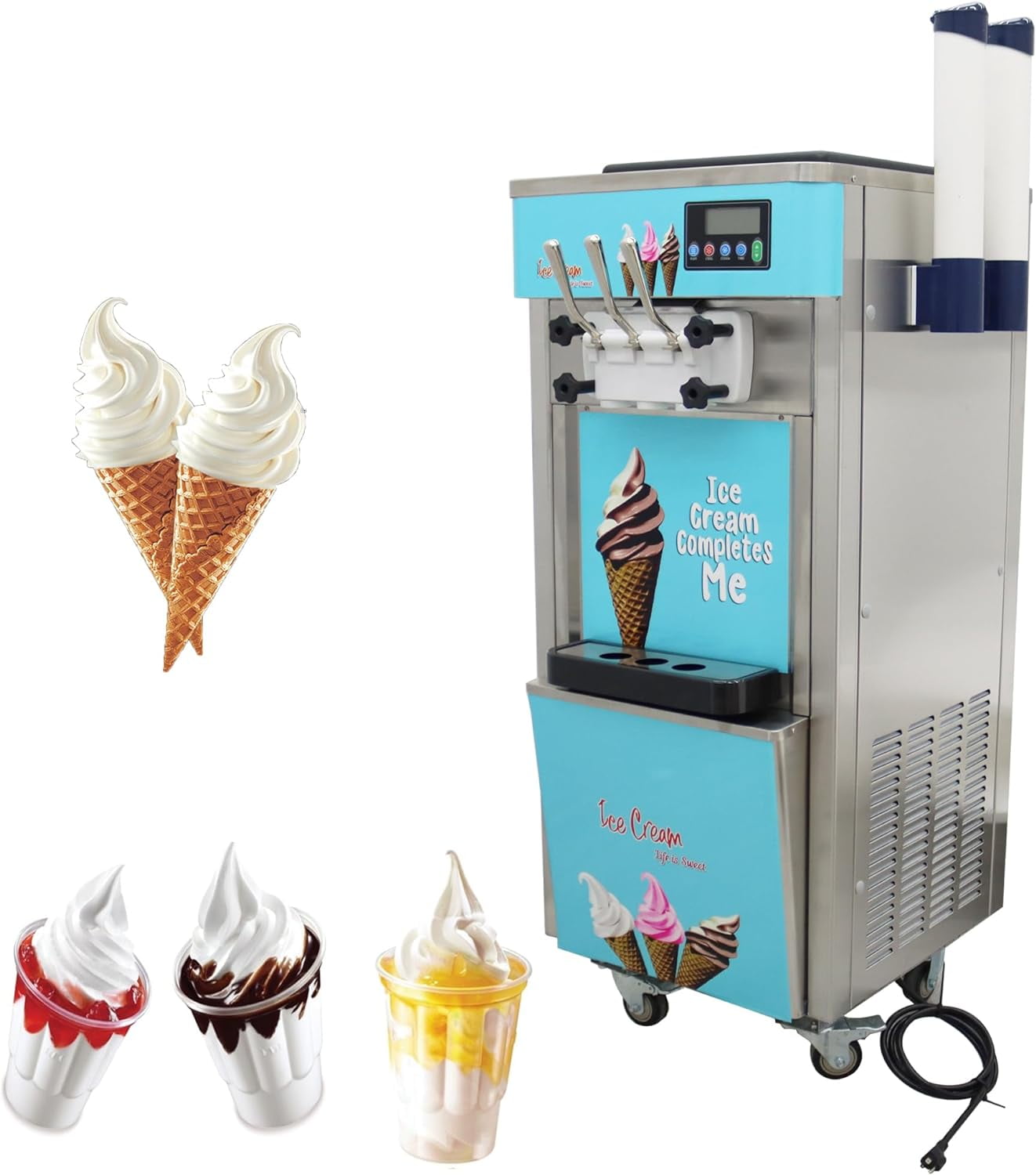 3 Flavors Commercial Soft Ice Cream Machine Maker with LCD Panel 6L*2 ...