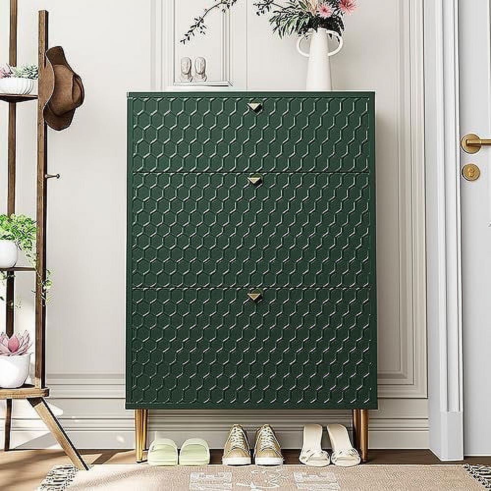 3 Flip Drawers Free Standing Shoe Racks Shoes Cabinet with Brass Knobs ...