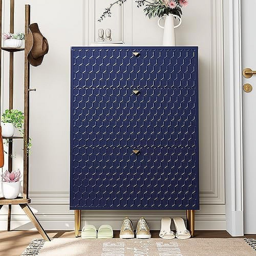 3 Flip Drawers Free Standing Shoe Racks Shoes Cabinet with Brass Knobs ...