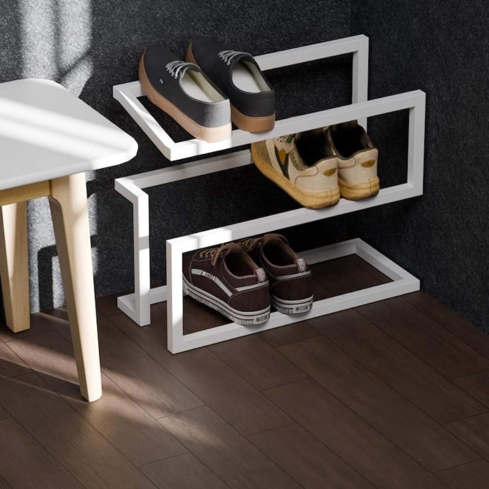 3 Floors Metal Shoe Rack, Geometric Floor Shoe Rack, Industrial Shoes ...