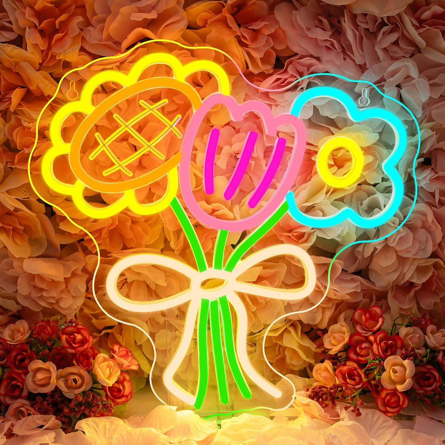 3 Flower Neon Sign Flower Neon Lights Cool Warm White Yellow Wall Mount ...