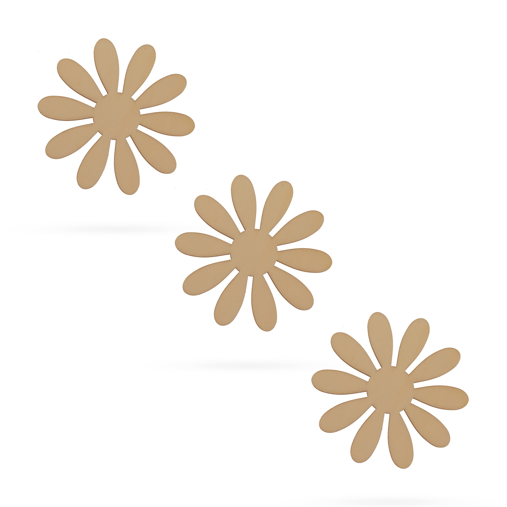 3 Flowers Unfinished Wooden Shapes Craft Cutouts DIY Unpainted 3D ...