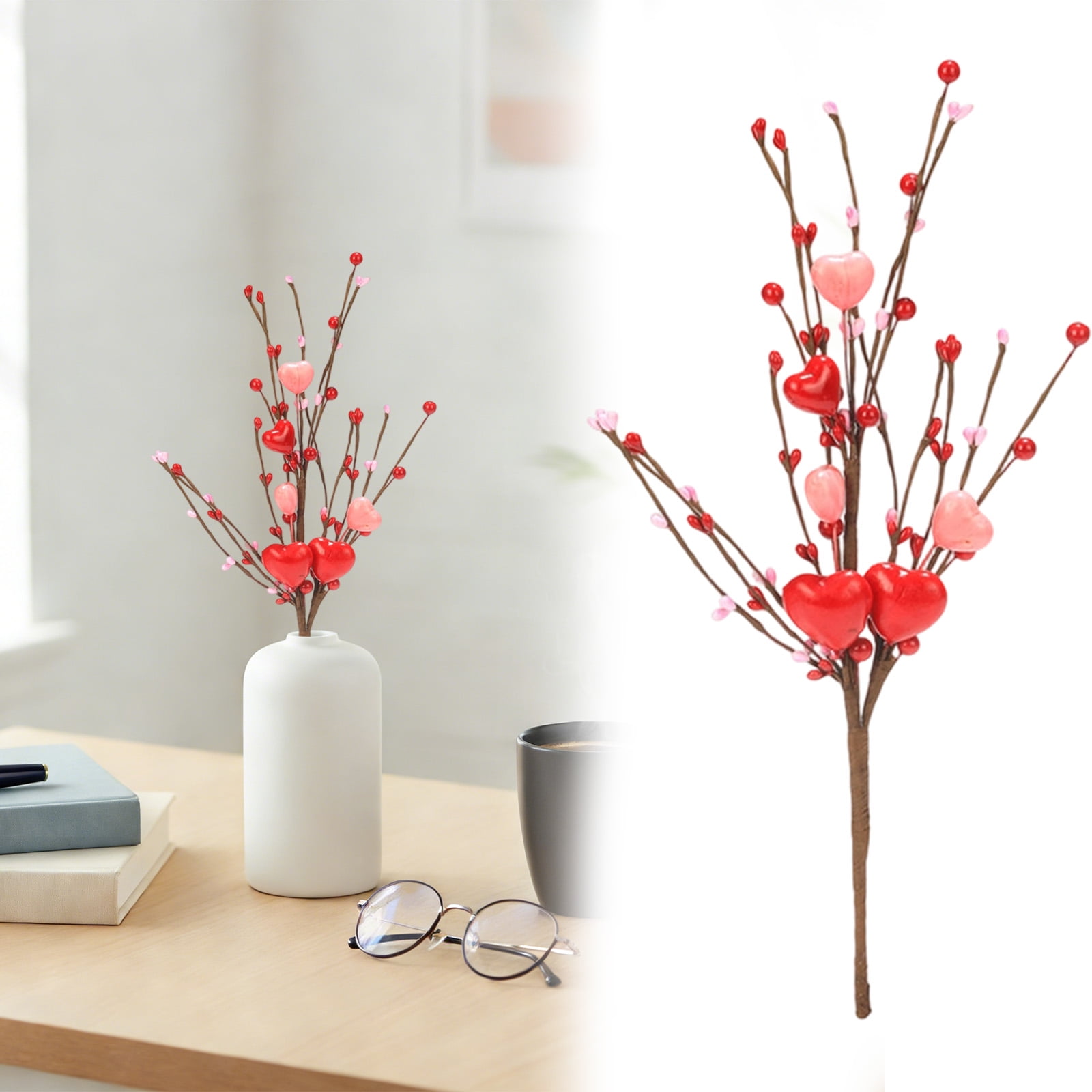 3 Flowers,Valentines Day Decorations Valentine'S Day Shaped Berry Picks ...