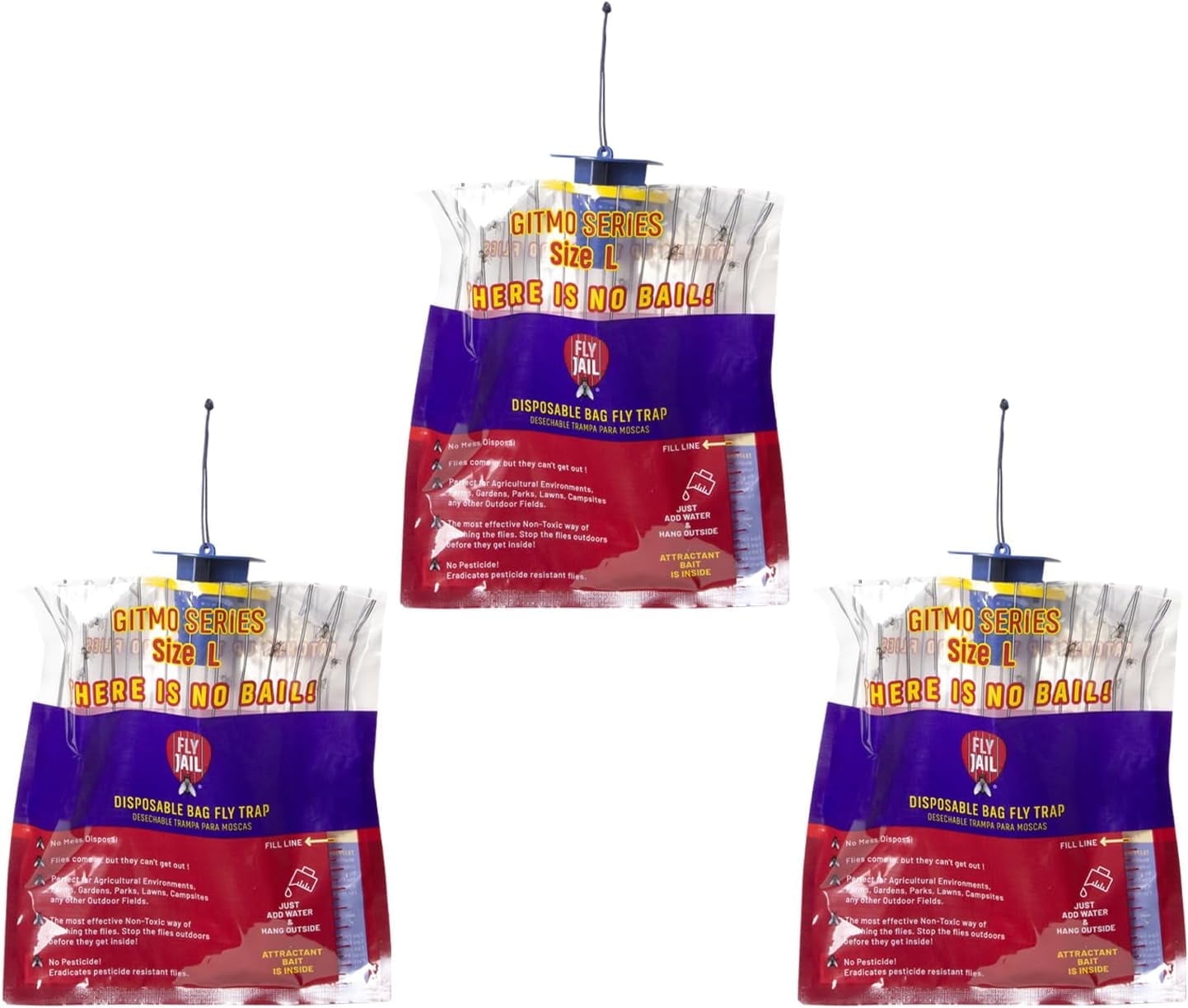 3 Fly Jail X Large Bag - Outdoor Disposable Fly Trap, Pre-Baited with ...