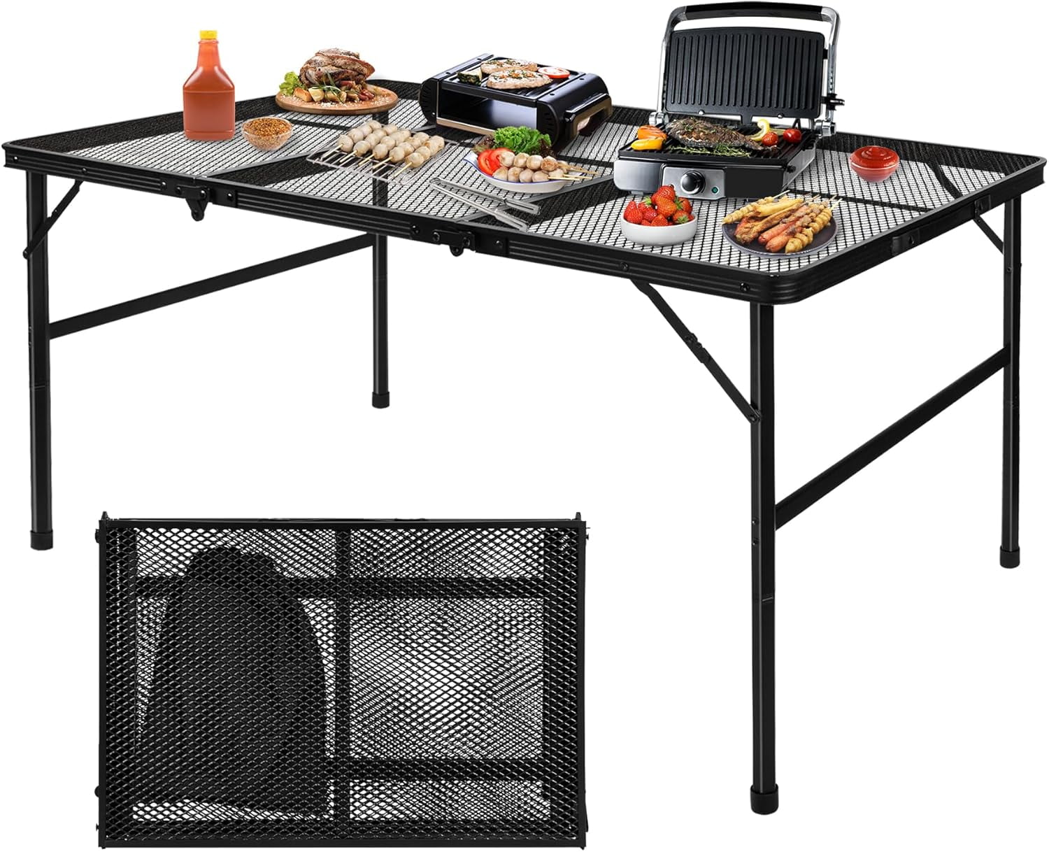 3-Fold Folding Camping Table with Mesh Desktop, Lightweight & Portable ...