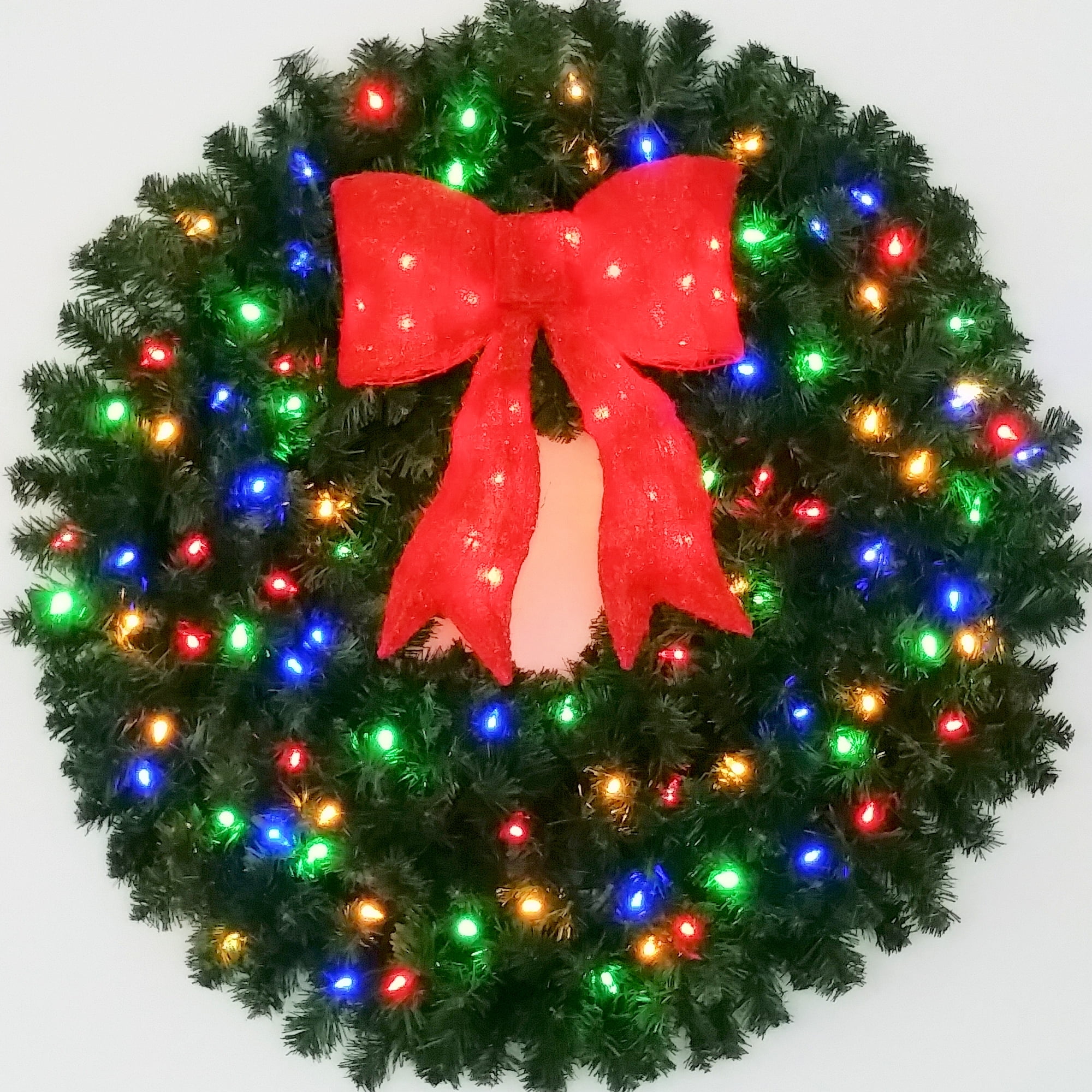 36 Inch Color Changing LED Prelit Christmas Wreath with Pre-Lit Red Bow ...