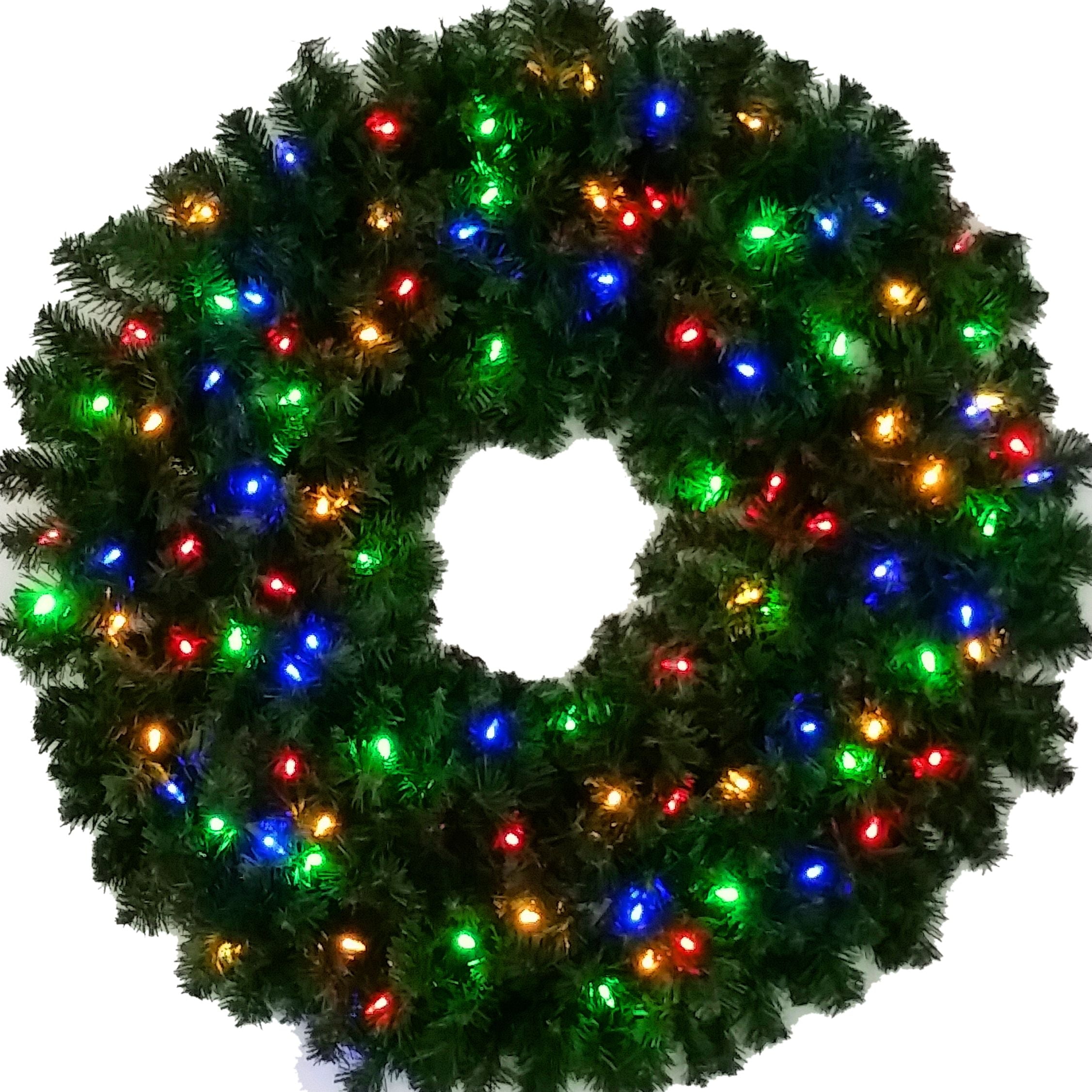 3 Foot (36 inch)Multi Color L.E.D. Christmas Wreath with Pre-lit Red ...