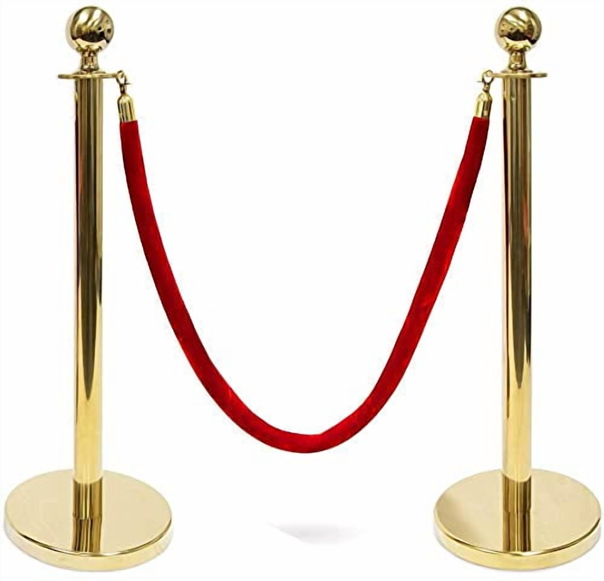 3 Foot Gold Stanchion Posts with Red Velvet Rope Crowd Control Queue ...