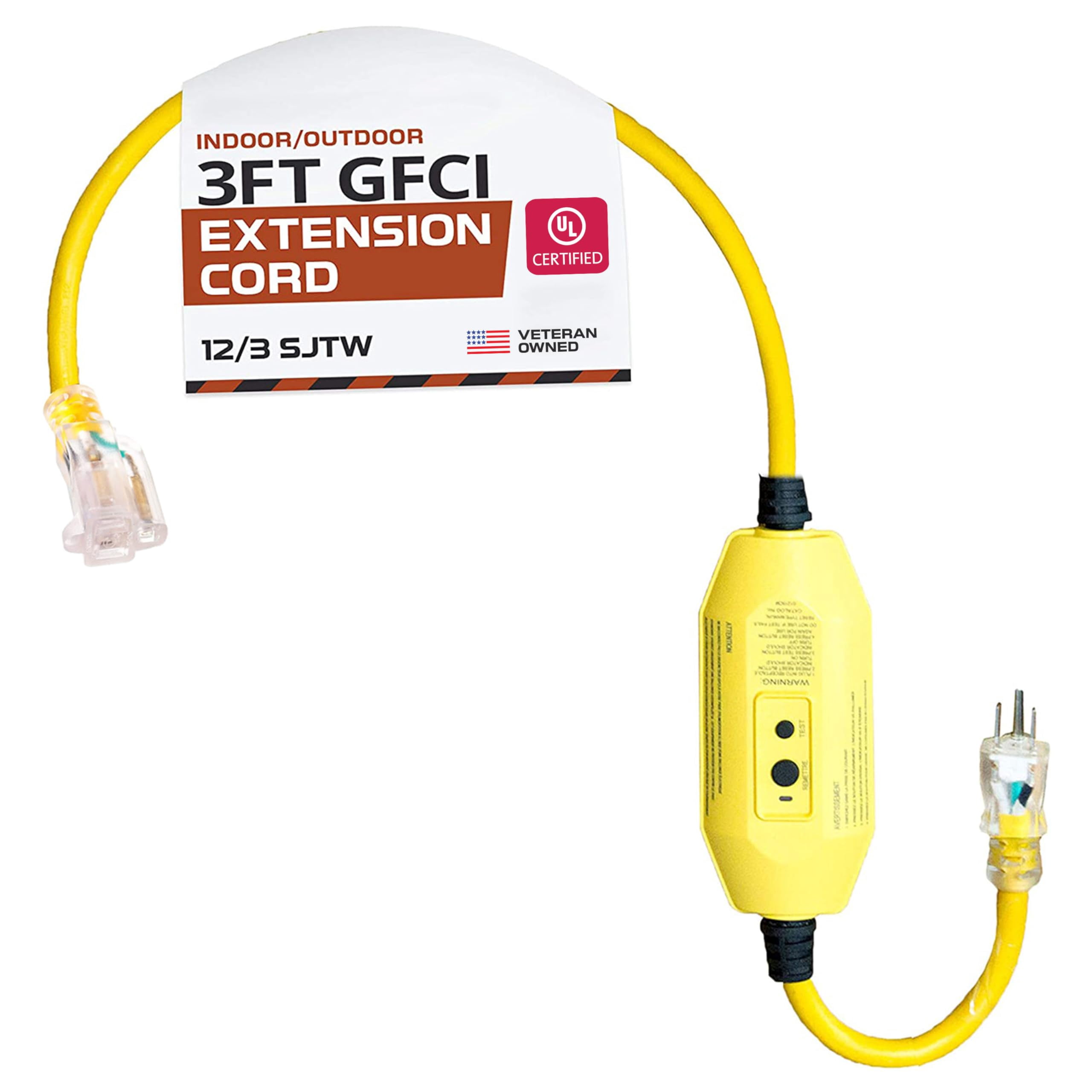 IRON FORGE CABLE 3 Foot Lighted Outdoor GFCI Extension Cord - 12/3 SJTW ...