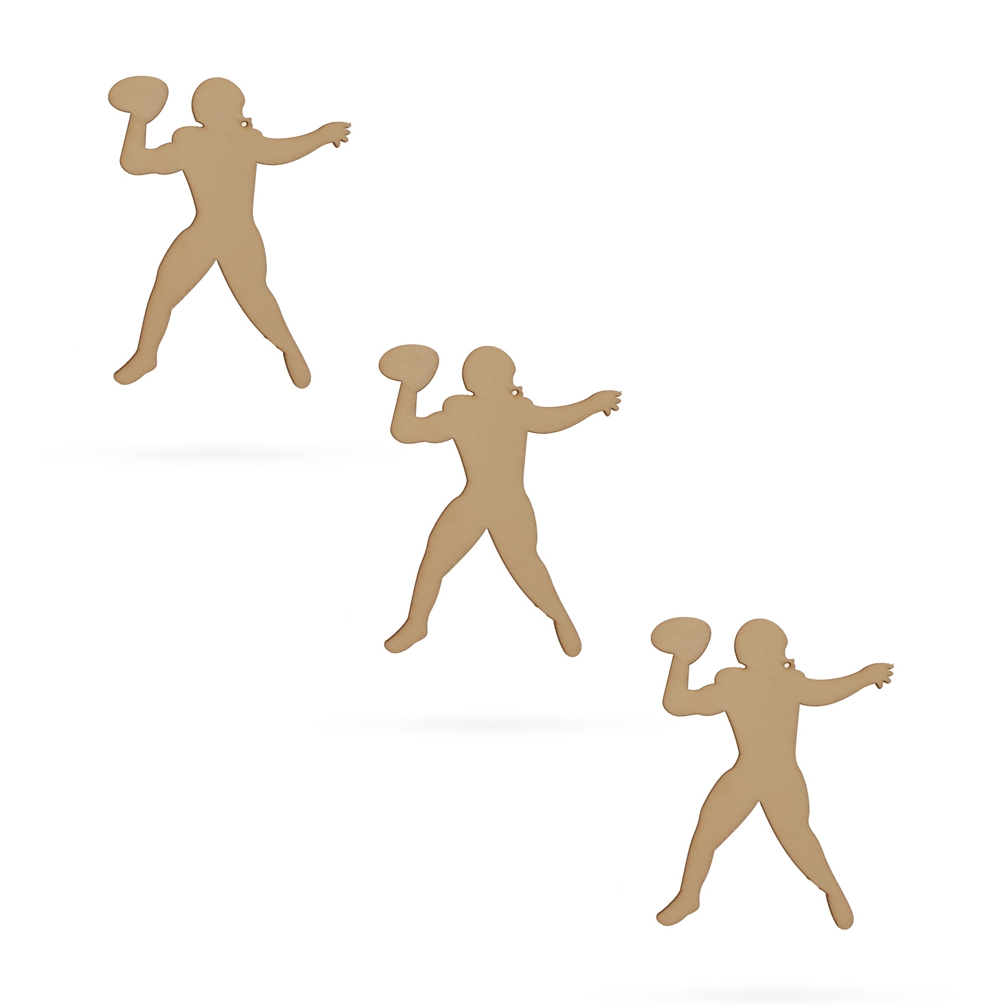 3 Football Players Unfinished Wooden Shapes Craft Cutouts DIY Unpainted ...