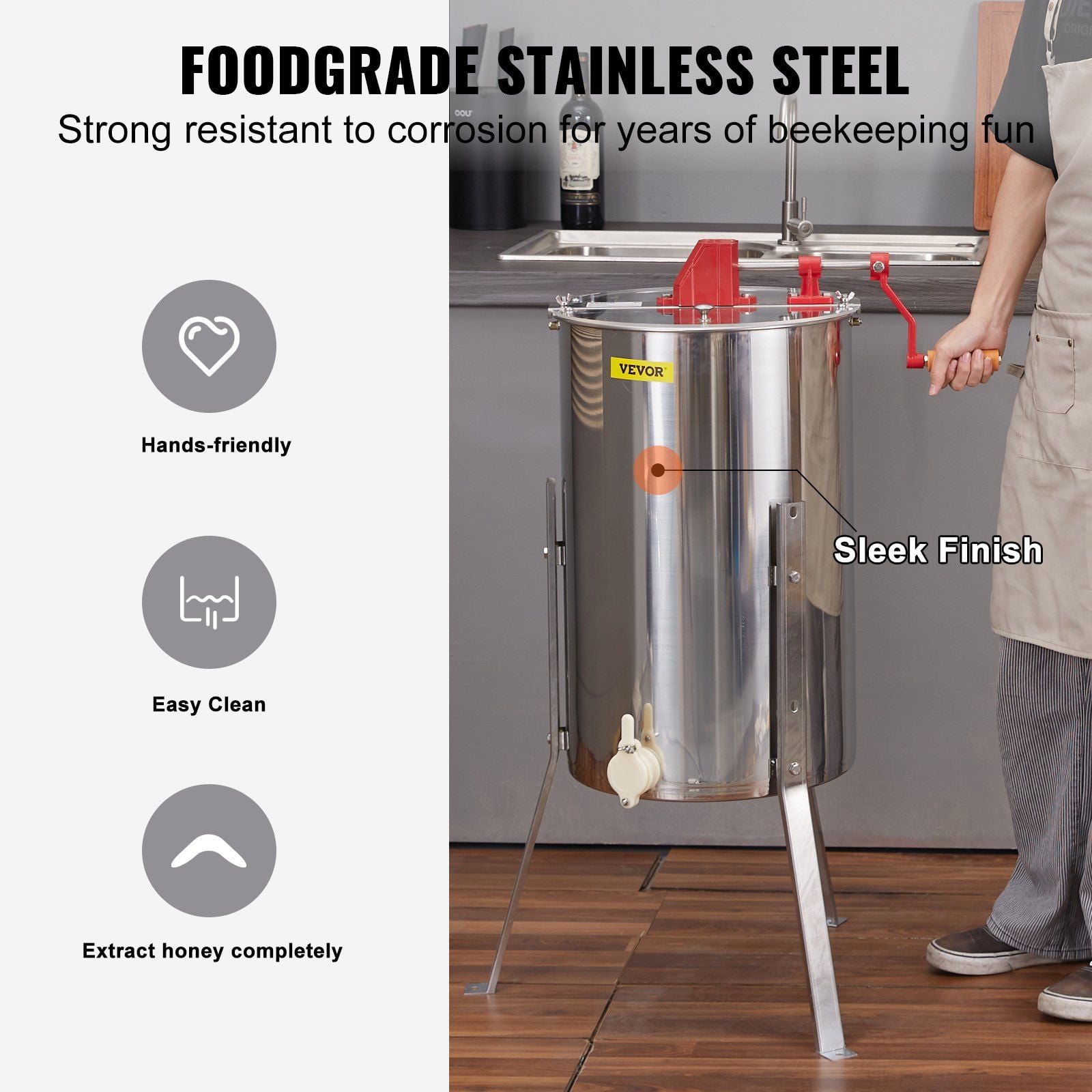 3 Frames Honey Spinner Extractor Manual Stainless Steel, Beekeeping ...