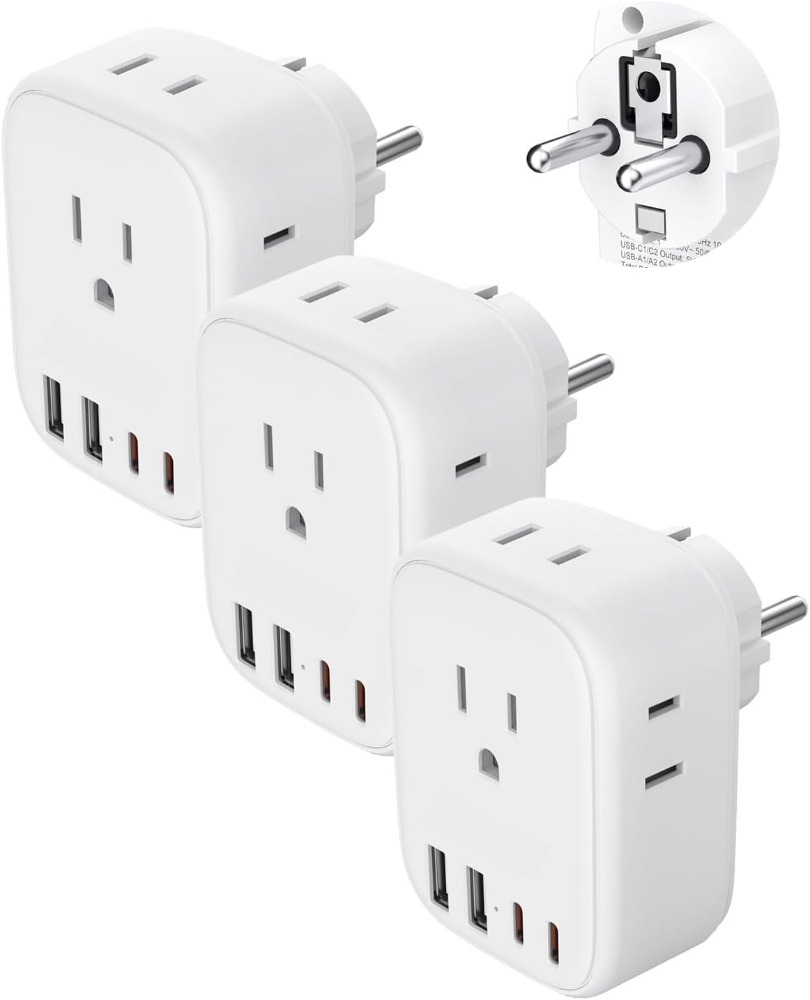 3 France Travel Power , Schuko Type E/F Power Plug Adaptor with 4 Ports ...