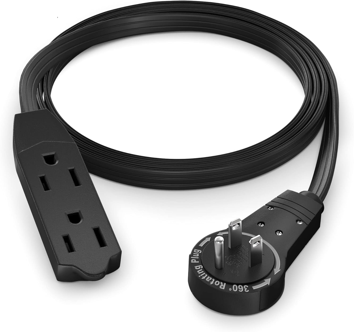 3 Ft 360? Rotating Flat Plug Extension Cord/Wire, 16 AWG Multi 3 Outlet ...