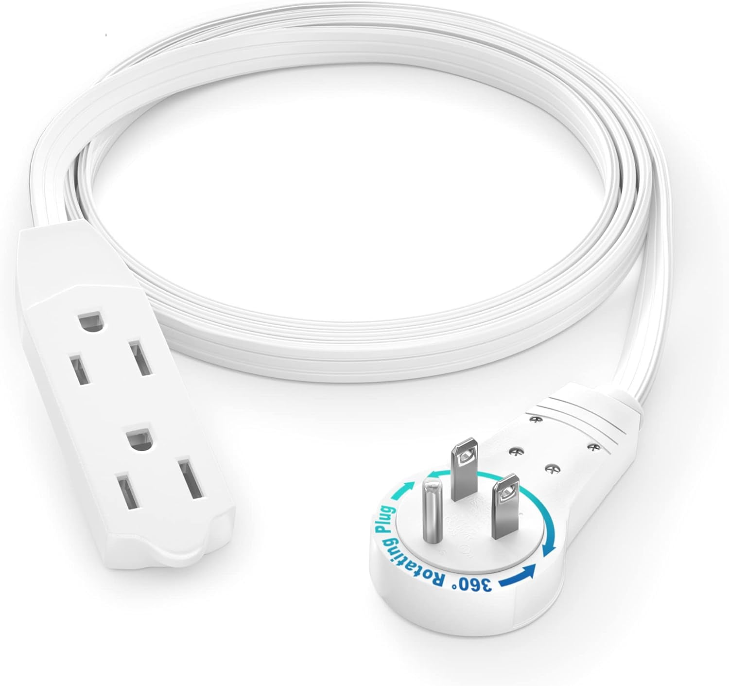 3 Ft 360? Rotating Flat Plug Extension Cord/Wire, 16 AWG Multi 3 Outlet ...