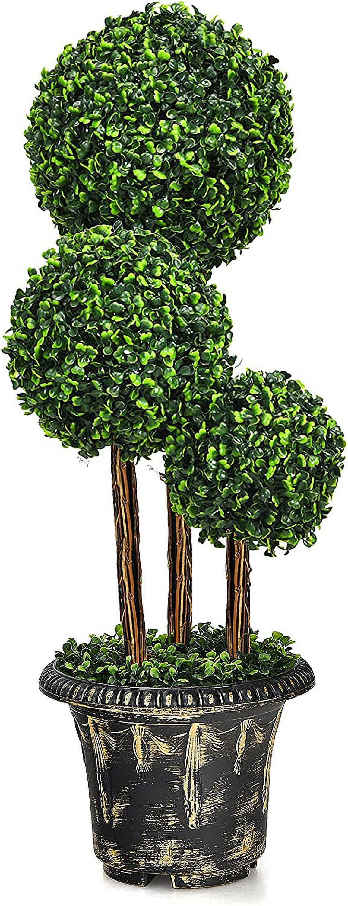 3 Ft Artificial Boxwood Topiary Tree, Fake Greenery Plants Triple Ball ...