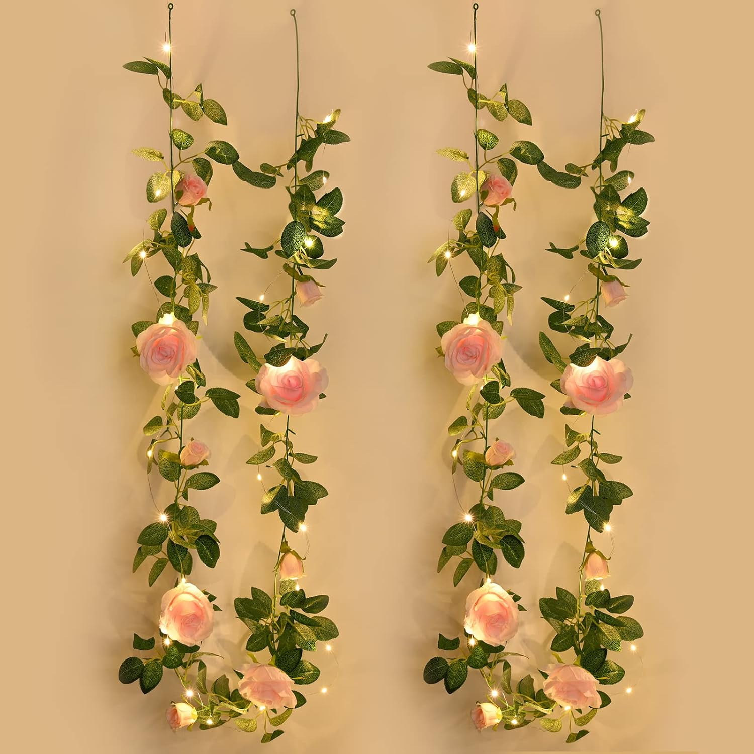 3.Ft Artificial Pink Rose Garland, Fake Rose Vine Floral Garland with 3 ...