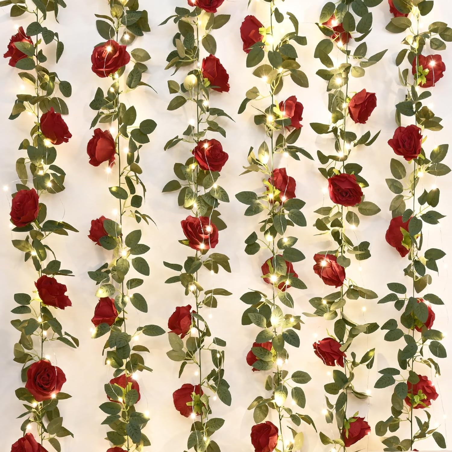 3.Ft Artificial Red Rose Garland, Fake Rose Vine Floral Garland with 3 ...