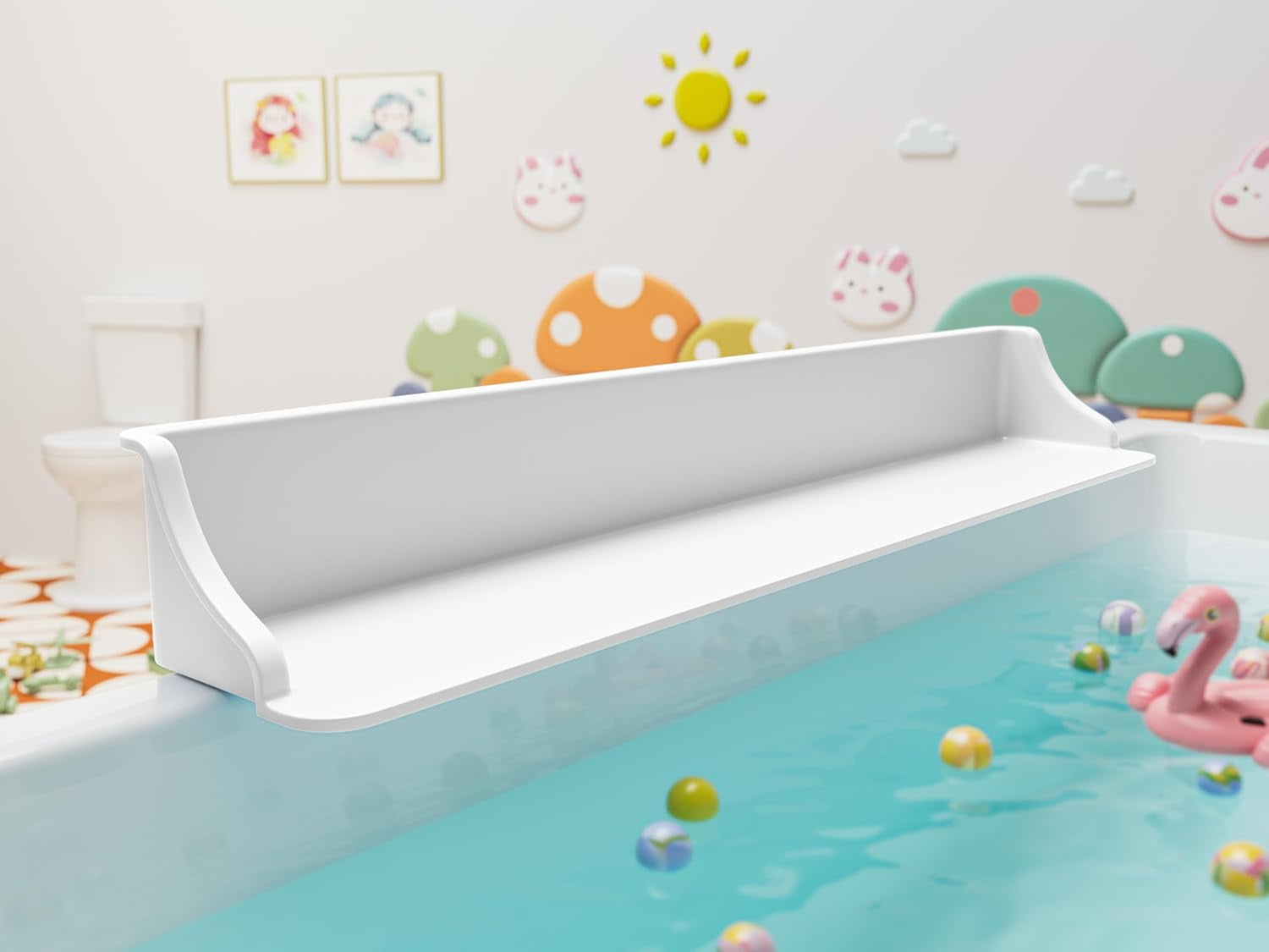 3-Ft Bathtub Splash Guard with Strong Suction Cups, Toy Tray Caddy ...