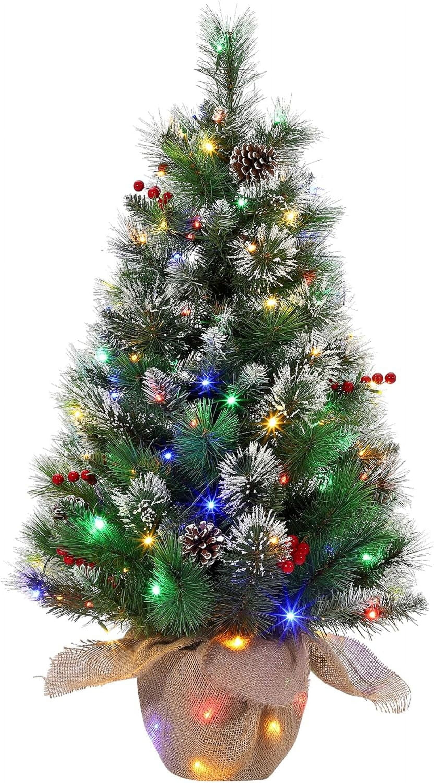 3 Ft Christmas Tree with 78 Multicolor Led Lights, Pre-Lit Artificial Christmas Trees with Bag ...