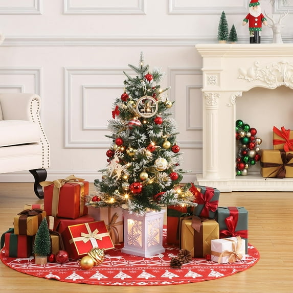 3 Ft Christmas Tree with Snowflake Base, Artificial Holiday Christmas ...