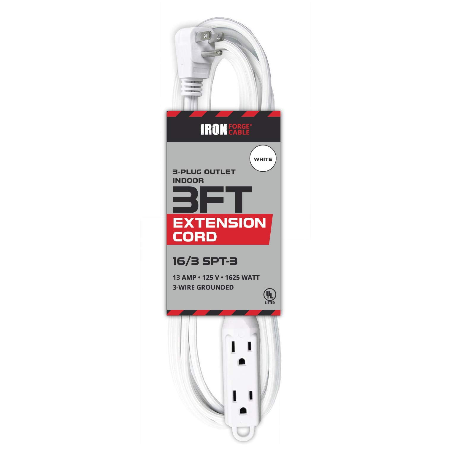 Iron Forge Cable 3 ft Flat Plug White Extension Cord with 3 Outlets ...