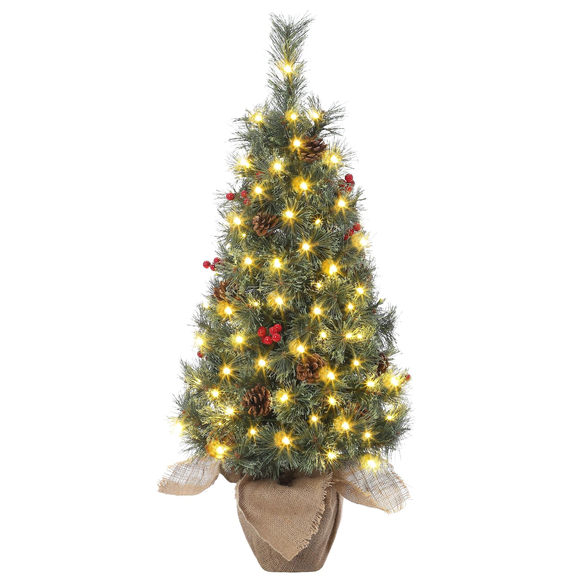 3 Ft Mini Christmas Tree, Prelit Snow Flocked Xmas Tree with Lights ...
