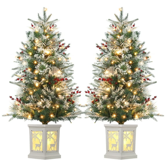 3 Ft Pre-Lit Christmas Tree, Artificial Christmas Trees with Base, Xmas Trees with 78 LED Lights ...