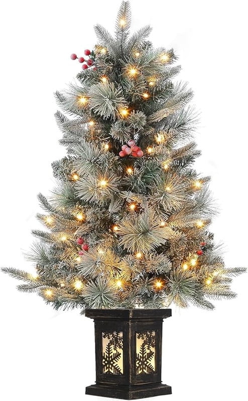3 Ft Pre-Lit Christmas Tree, Artificial Christmas Trees with Base, Xmas ...