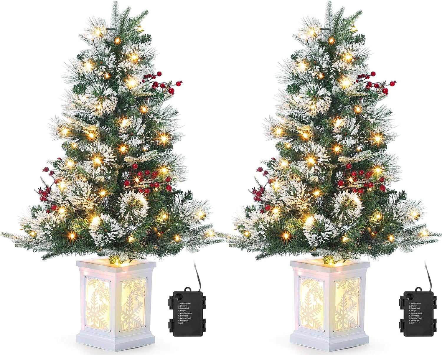 3 Ft Pre-Lit Potted Christmas Tree - 78 LED 8 Mode Battery Powered ...