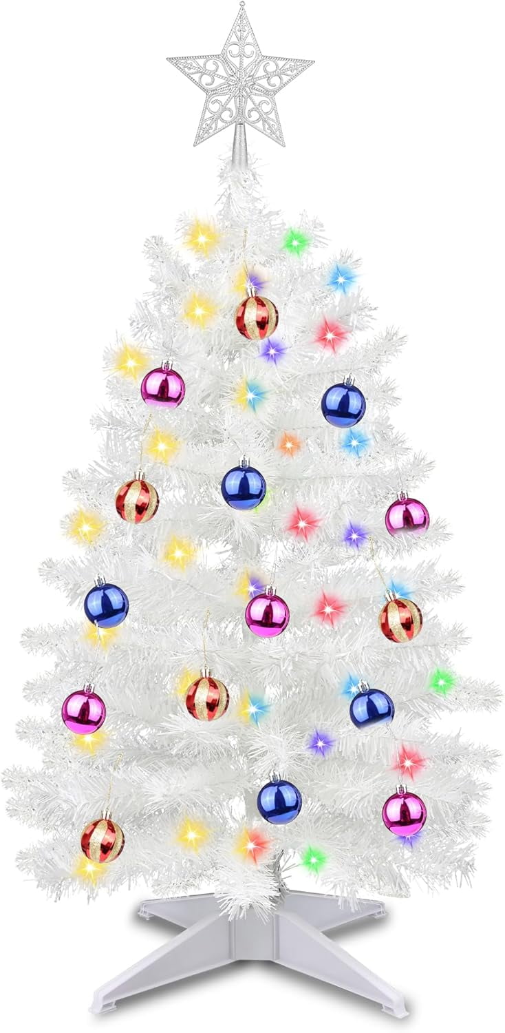 3 Ft Premium White Christmas Tree Dual Color Change 12 Modes Timer DIY ...