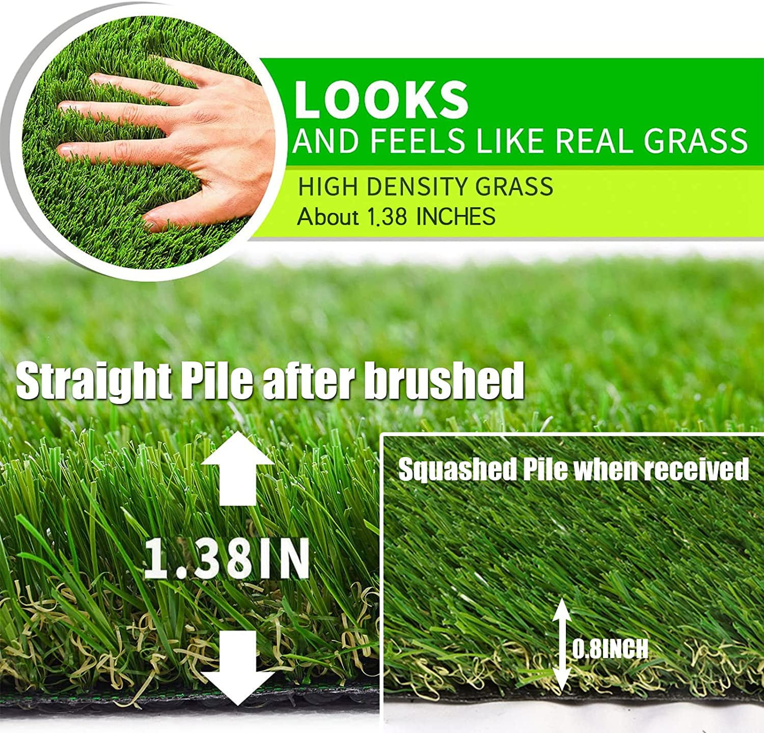 3 Ft X 6 Ft Artificial Grass, Realistic Fake Grass Deluxe Synthetic ...