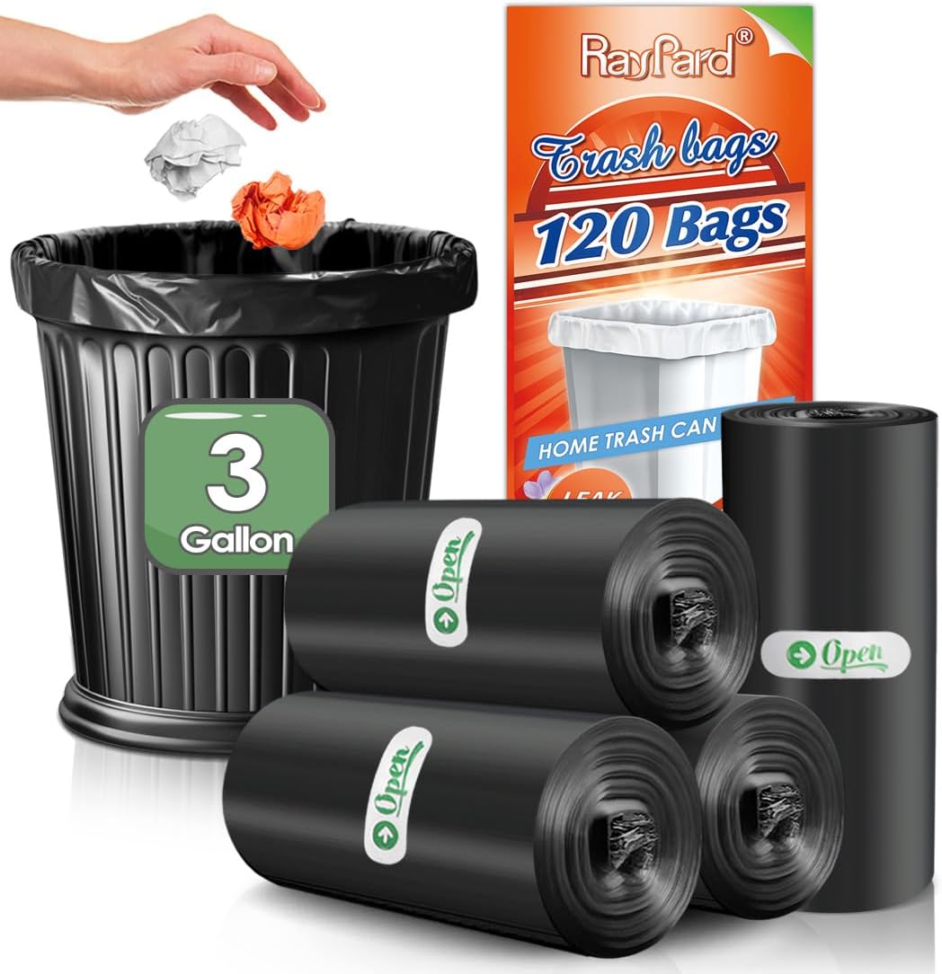 3 Gallon 120 Counts (fit 2.6-3.3 Gal) Small Trash Bags Garbage Bags by ...