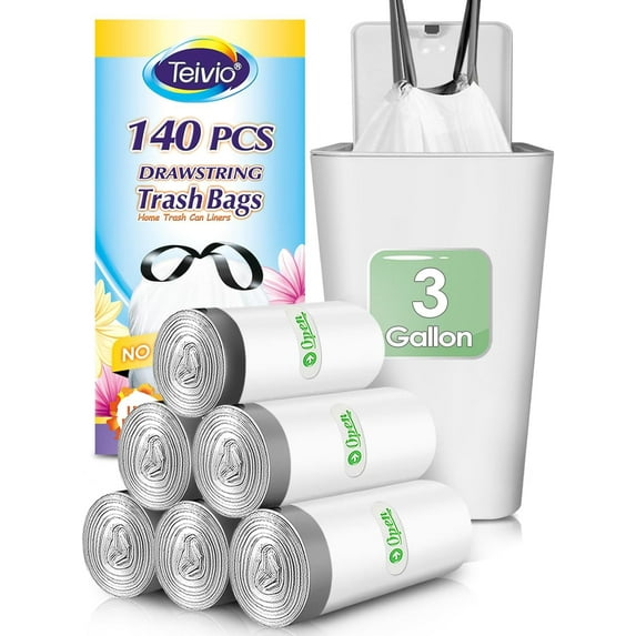 3 Gallon 140 Counts Mini Strong Drawstring Trash Bags Garbage Bags, fit ...