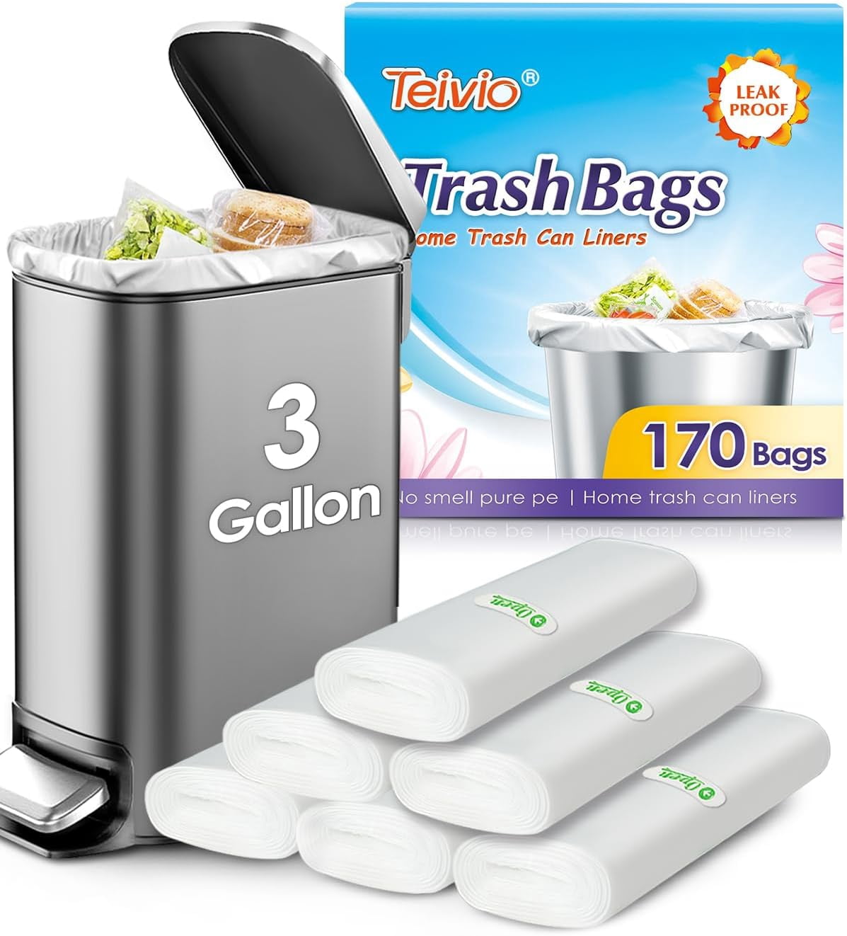 3 Gallon 170 Counts Small Trash Bags 3 Gallon 3.1 Gallon 3.2 Gallon fit ...