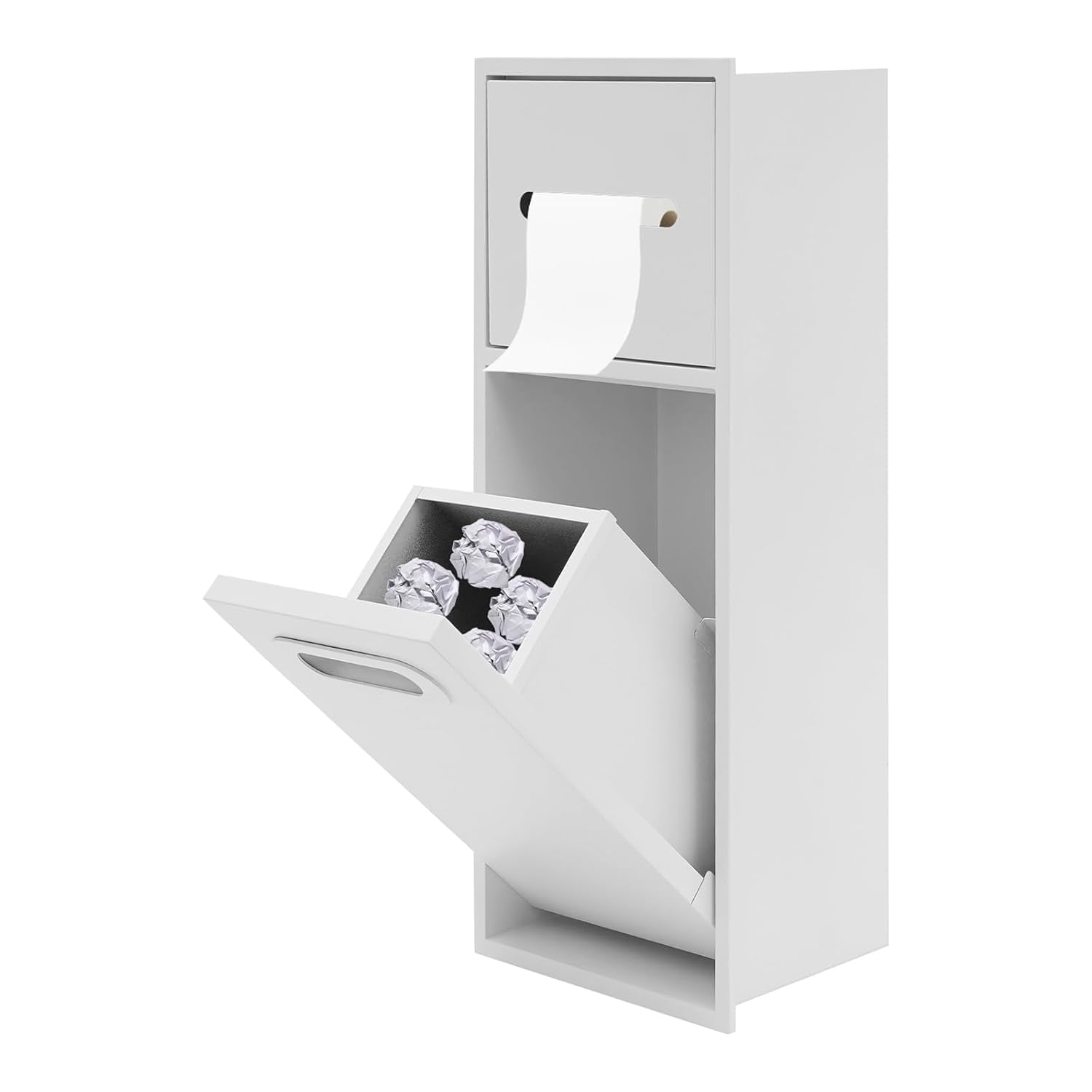 3 Gallon Bathroom Trash Can , Recessed Trash Can Cabinet with 2 Tiers ...