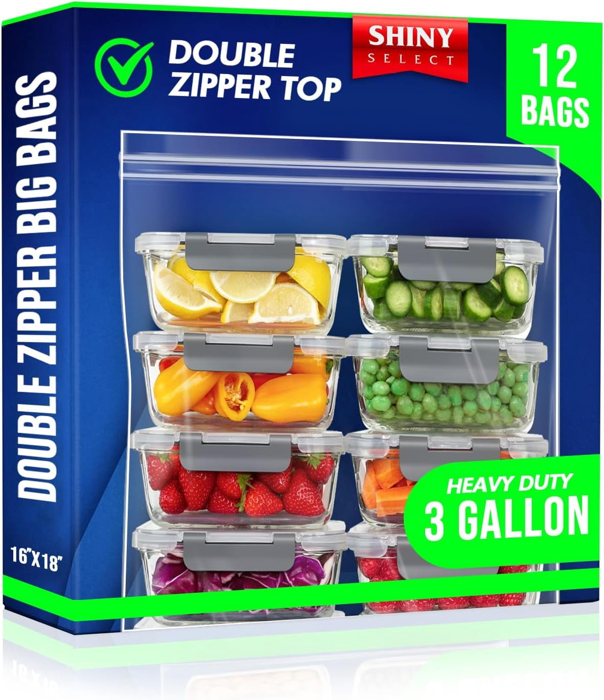 3-Gallon Double Zipper Jumbo Bags, 16x18, 2 Mil Thick, 12 Count - Heavy ...