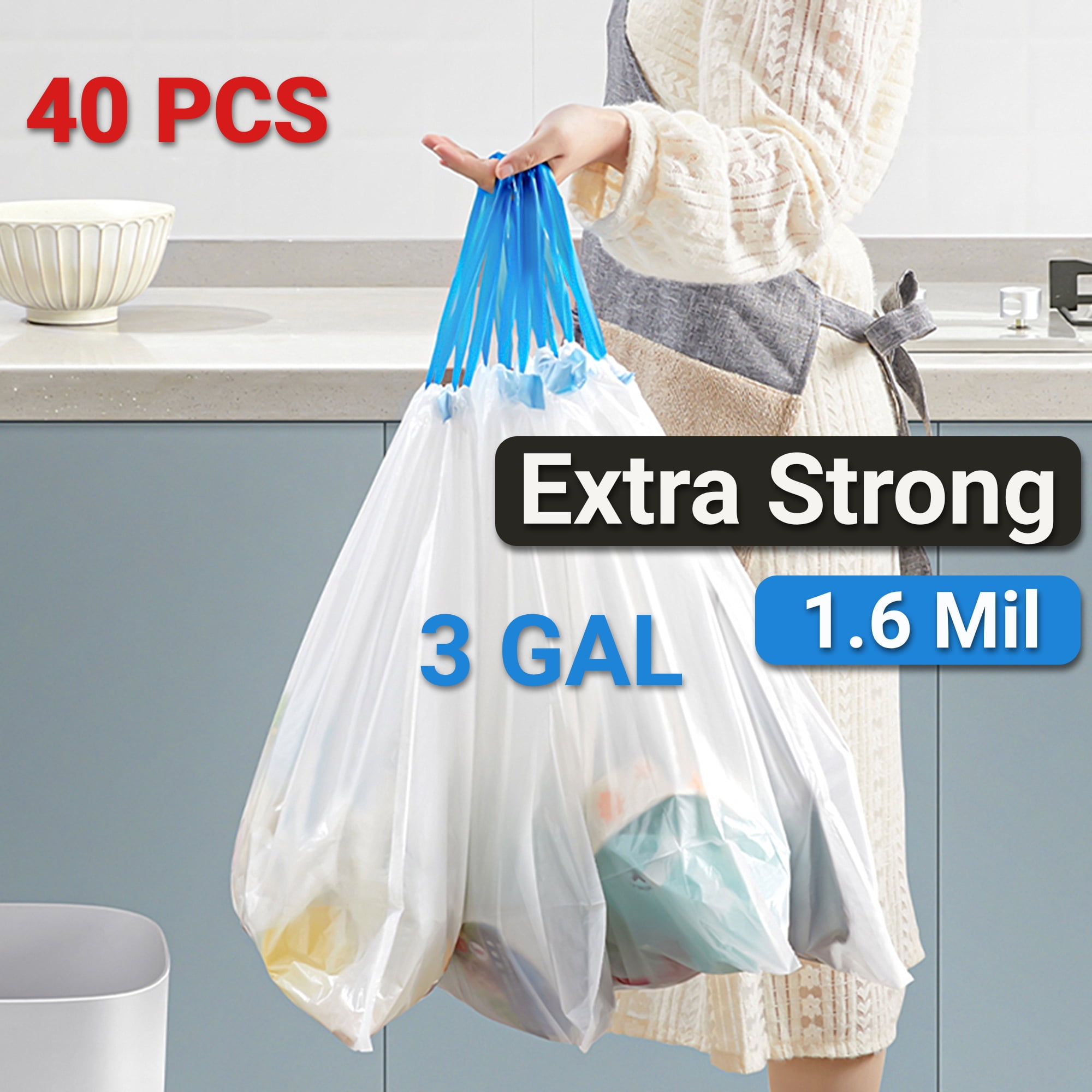 3 Gallon Drawstring Trash Bags, White, 40 Counts - Walmart.com