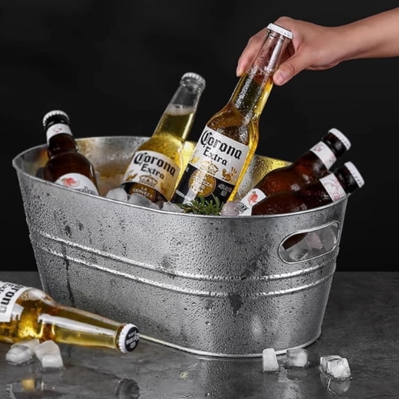3 Gallon Galvanized Tub Beverage Tubs, Metal Ice Buckets for Cocktail ...